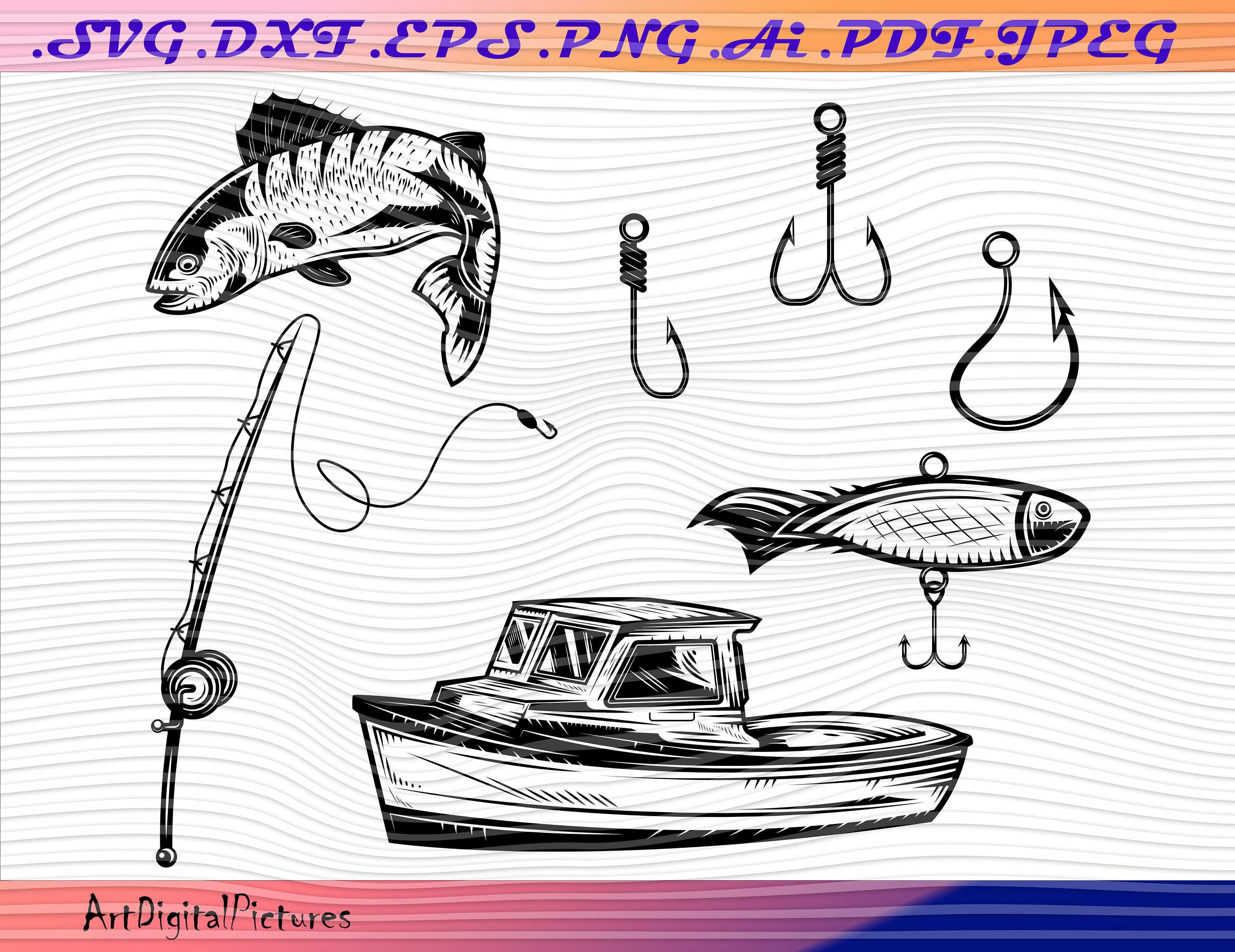 Fishing Elements Fishing SVG Fish Svg Fisherman Svg Bass - Etsy