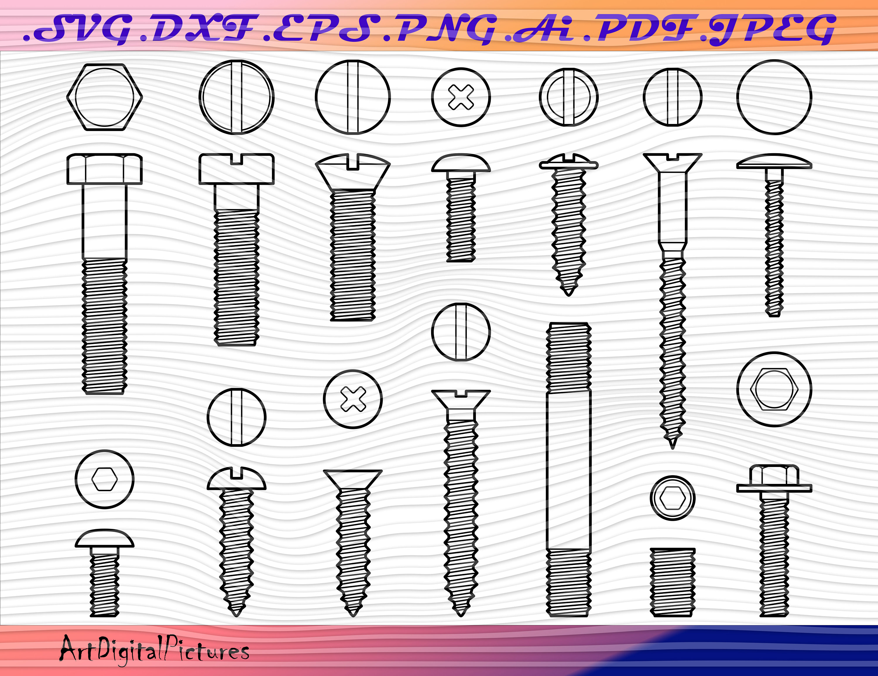 27 Screws Nails Seamless screw svg bolt svg nut svg | Etsy
