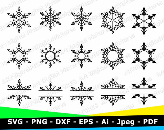 Snowflake Monogram SVG Bundle Split Snowflake Svg Christmas | Etsy