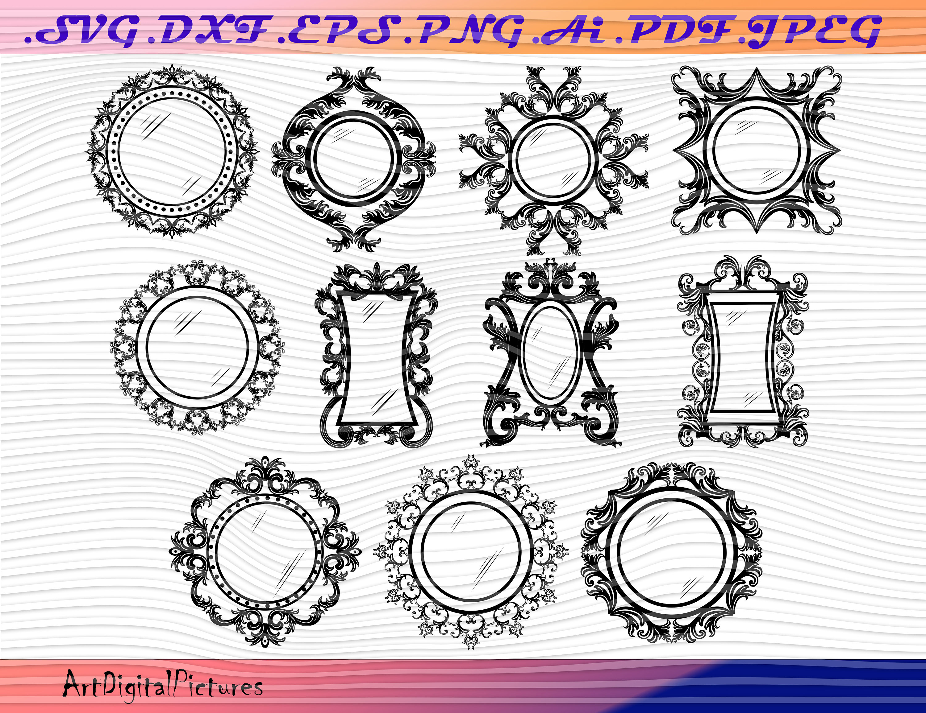 11 Decorative Oval frame svg circle frame frame svg bundle | Etsy