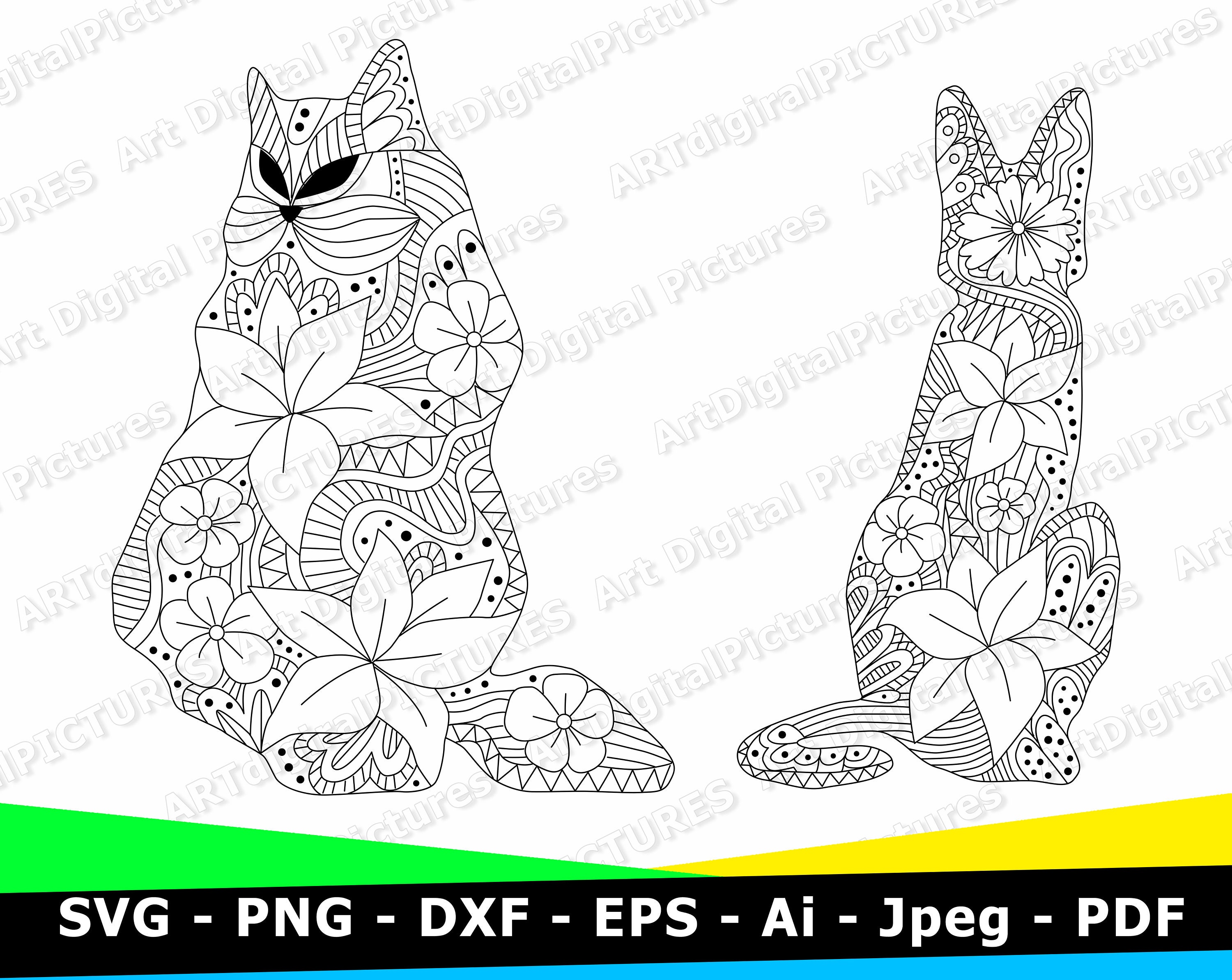 Cats Svg Cats Silhouette Svg Cat Bundle Zentangle Cats - Etsy