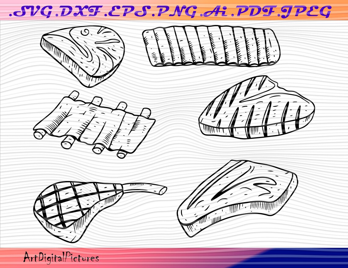 Meat Bbq Set, Steak SVG, T-bone Steak SVG, Steak Silhouette, Meat Lover ...