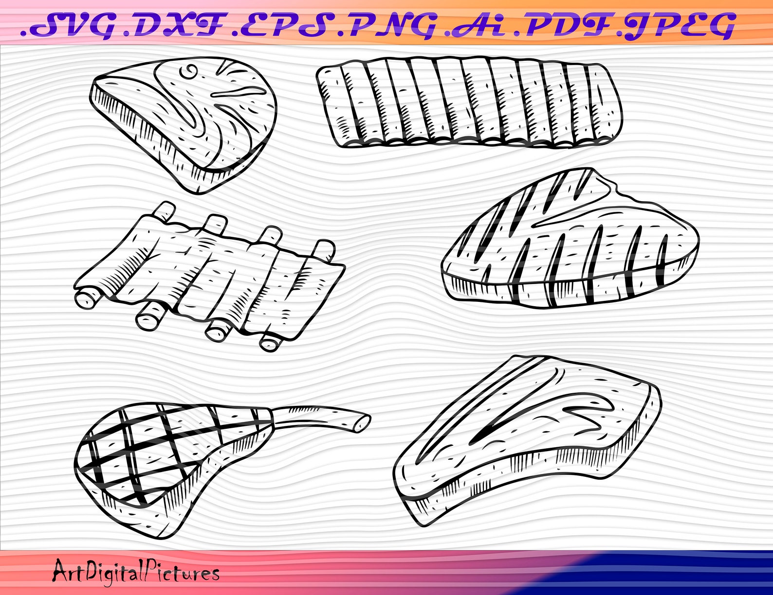 Meat Bbq Set, Steak SVG, T-bone Steak SVG, Steak Silhouette, Meat Lover ...