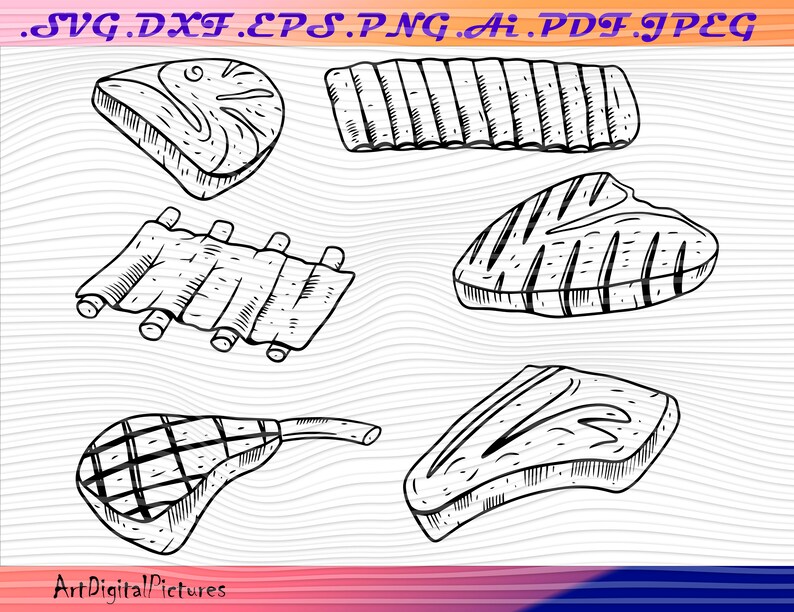 Meat Bbq Set, Steak SVG, T-bone Steak SVG, Steak Silhouette, Meat Lover ...