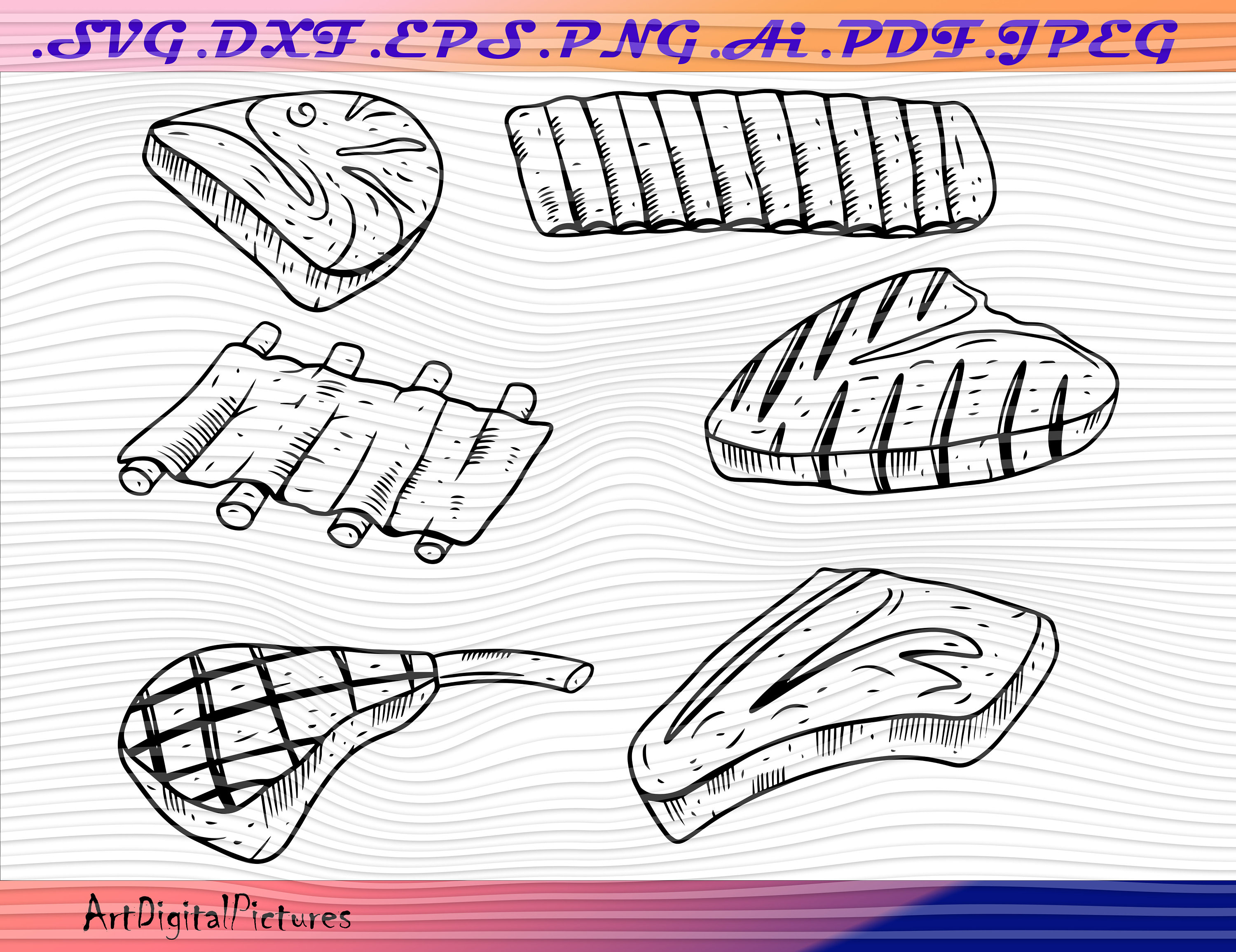 Meat Bbq Set, Steak SVG, T-bone Steak SVG, Steak Silhouette, Meat Lover ...