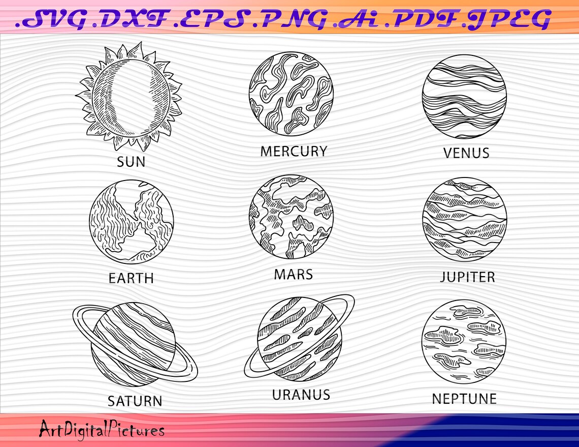 9 Solar System, Planets SVG, Planet Svg, Space Svg, Earth Svg, Moon Svg ...