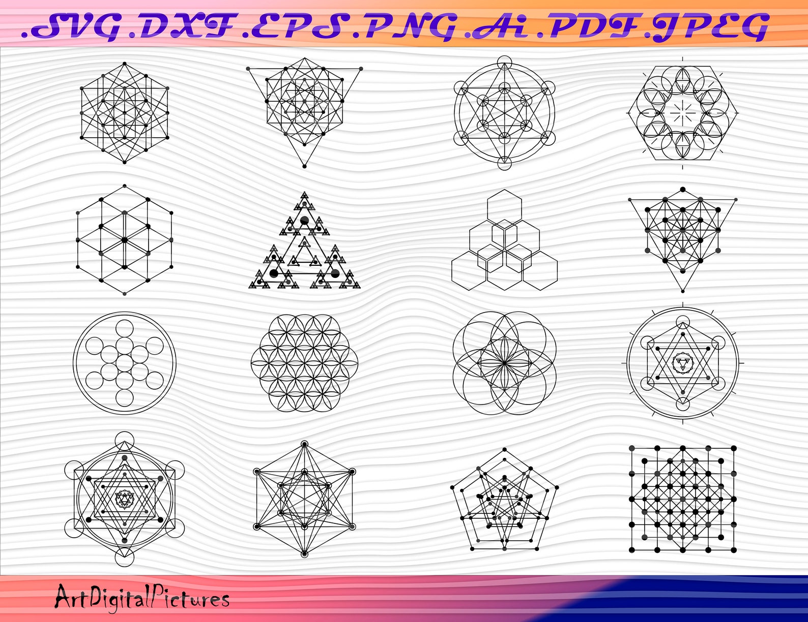 16 Sacred geometry set Sacred Symbols SVG Silhouette Vector | Etsy