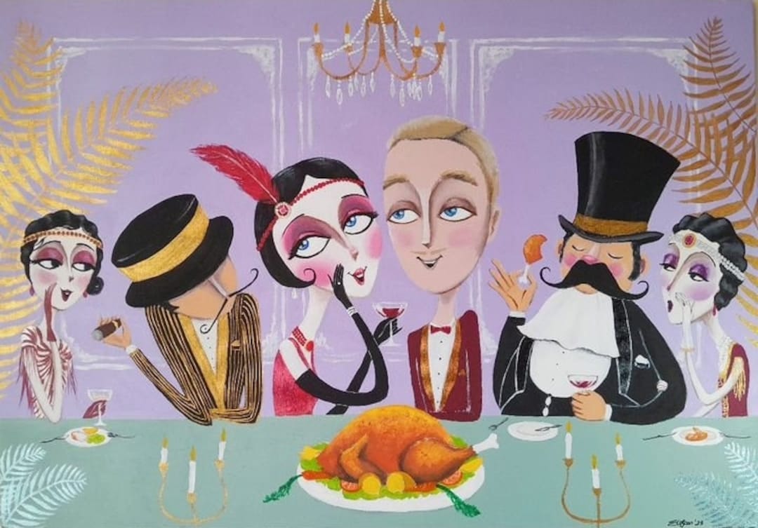 Original 1920s Dinner Painting, Roaring 20s, Vintage Couple Painting ...