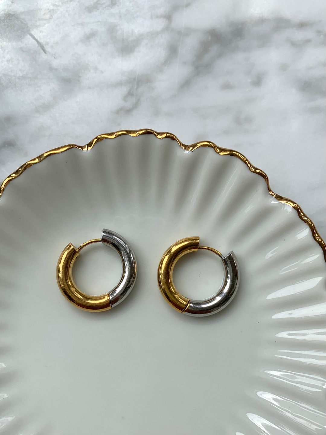 Earrings Ladies Gold Silver Gold Creoles Gold Silver - Etsy