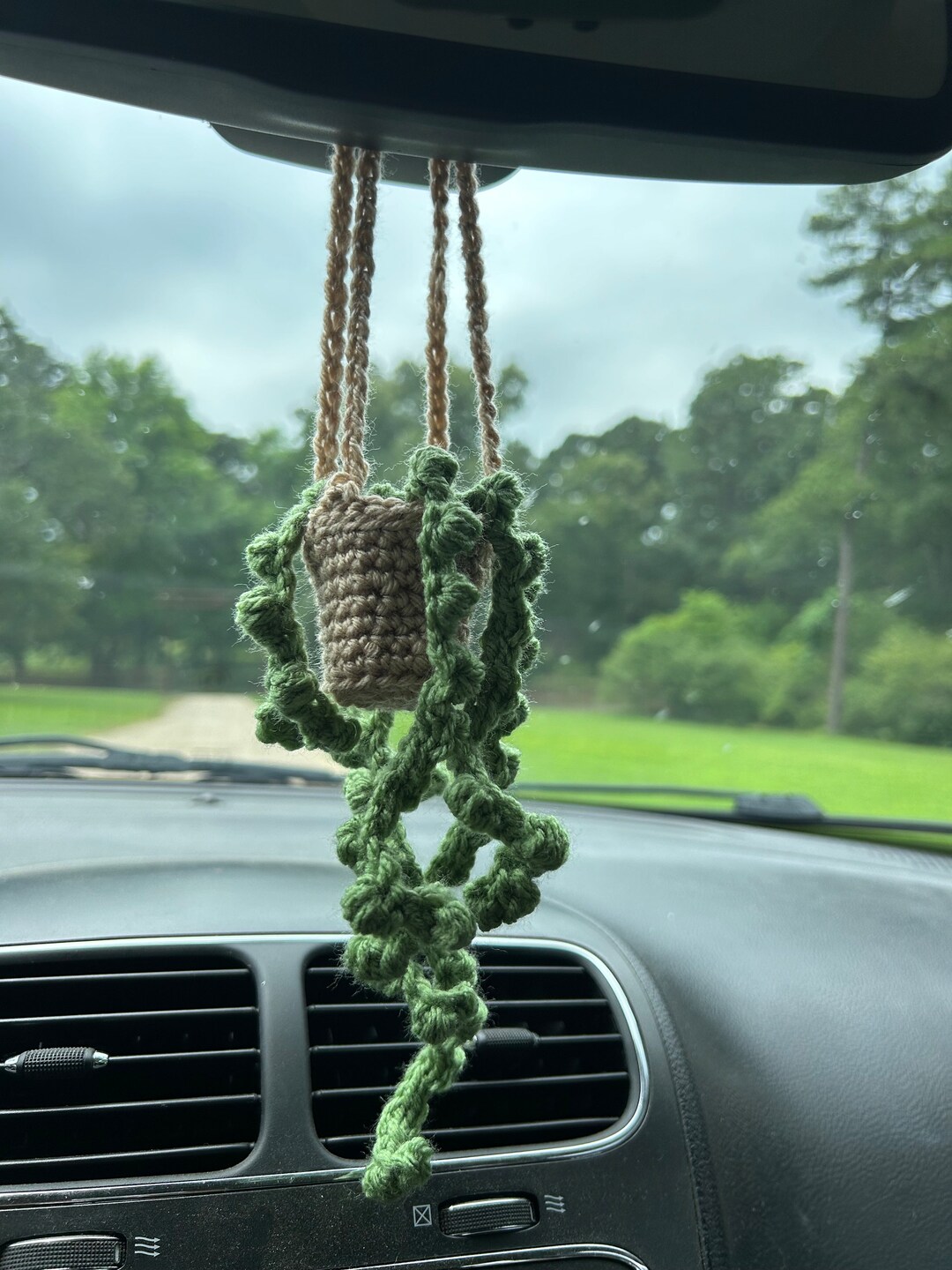 Hanging Crochet Rearview Mirror Plant - Etsy