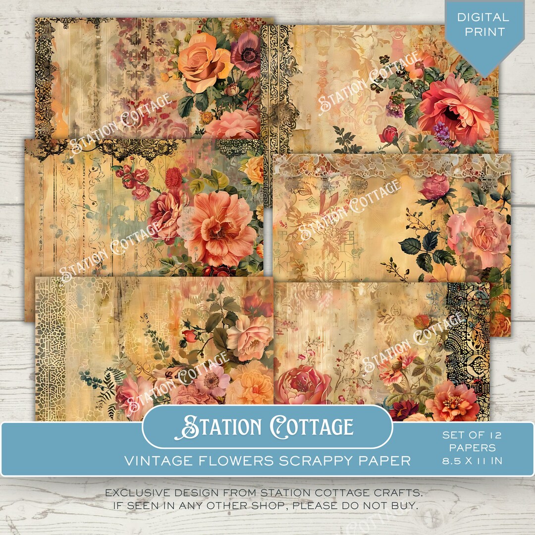 Vintage Flowers Digital Craft Scrapbook Junk Journal Paper - Etsy