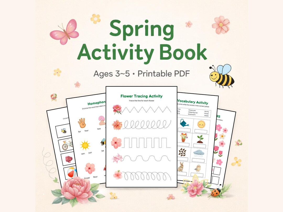 Spring Activity Book for Toddlers 3-5, Printable PDF Worksheets ...