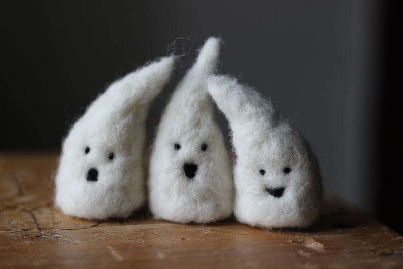 Needle Felted Wool Ghosts - Set of Three - Etsy