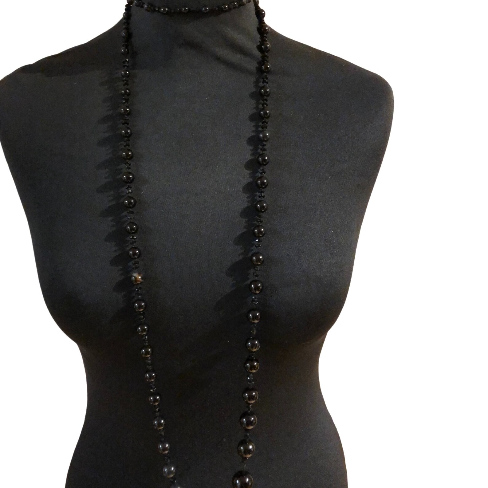 True Antique French Jet Graduated Opera Length Beaded Necklace ...
