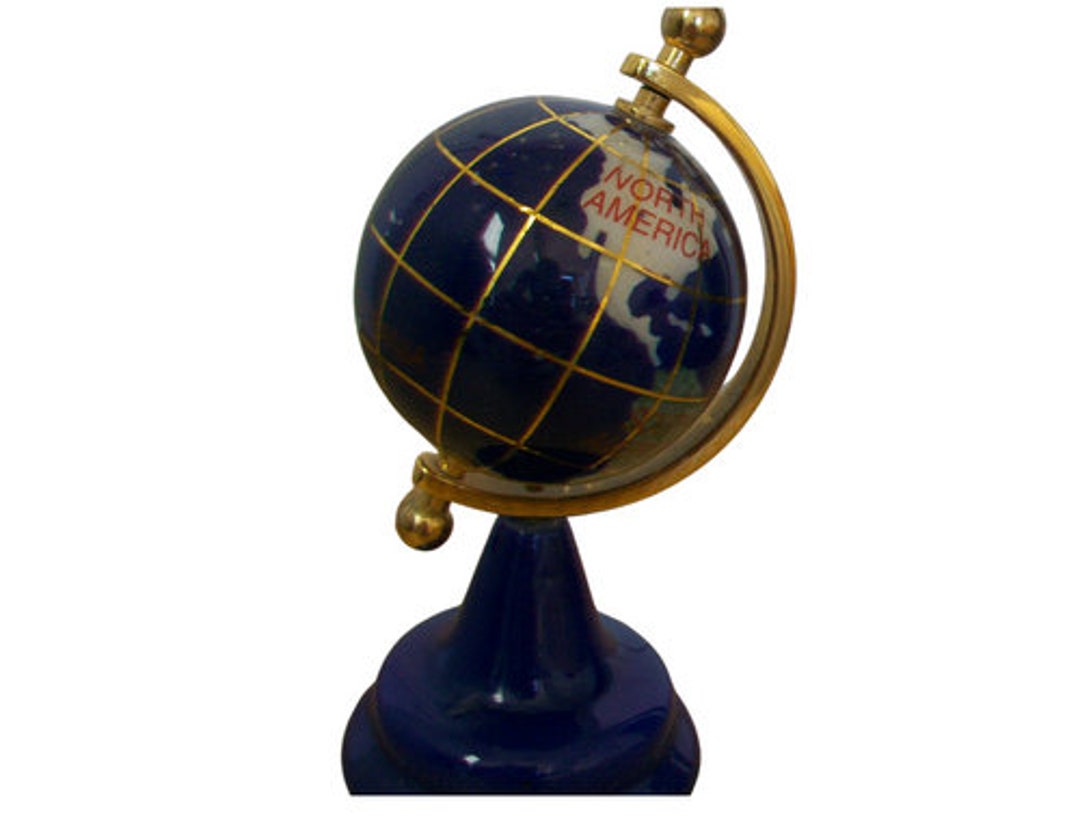 World Desk Globe on Stand, Blue, Semi Precious Gemstone, Small Globe ...
