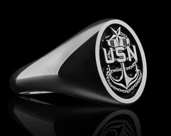 Premium Navy Senior Chief Signet Ring - Etsy