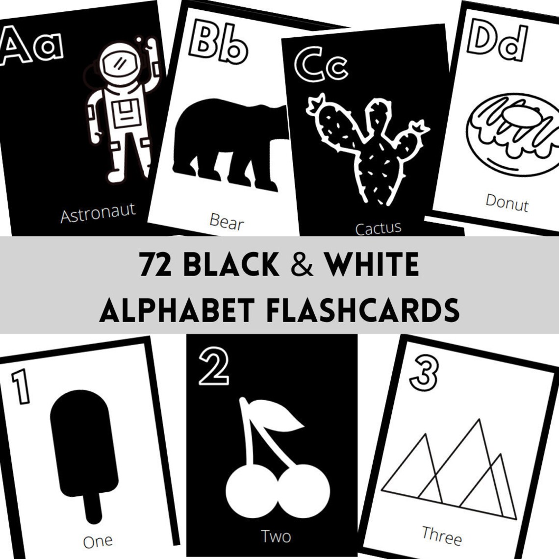 72 Baby High Contrast Alphabet & Number Flash Cards, Black and White ...