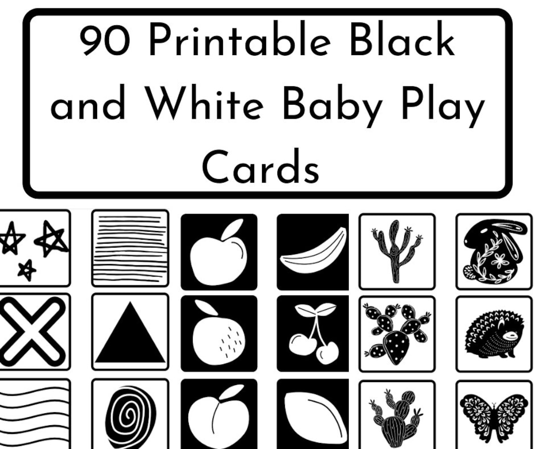 90 High Contrast Black and White Baby Play Cards, PRINTABLE, Infant ...