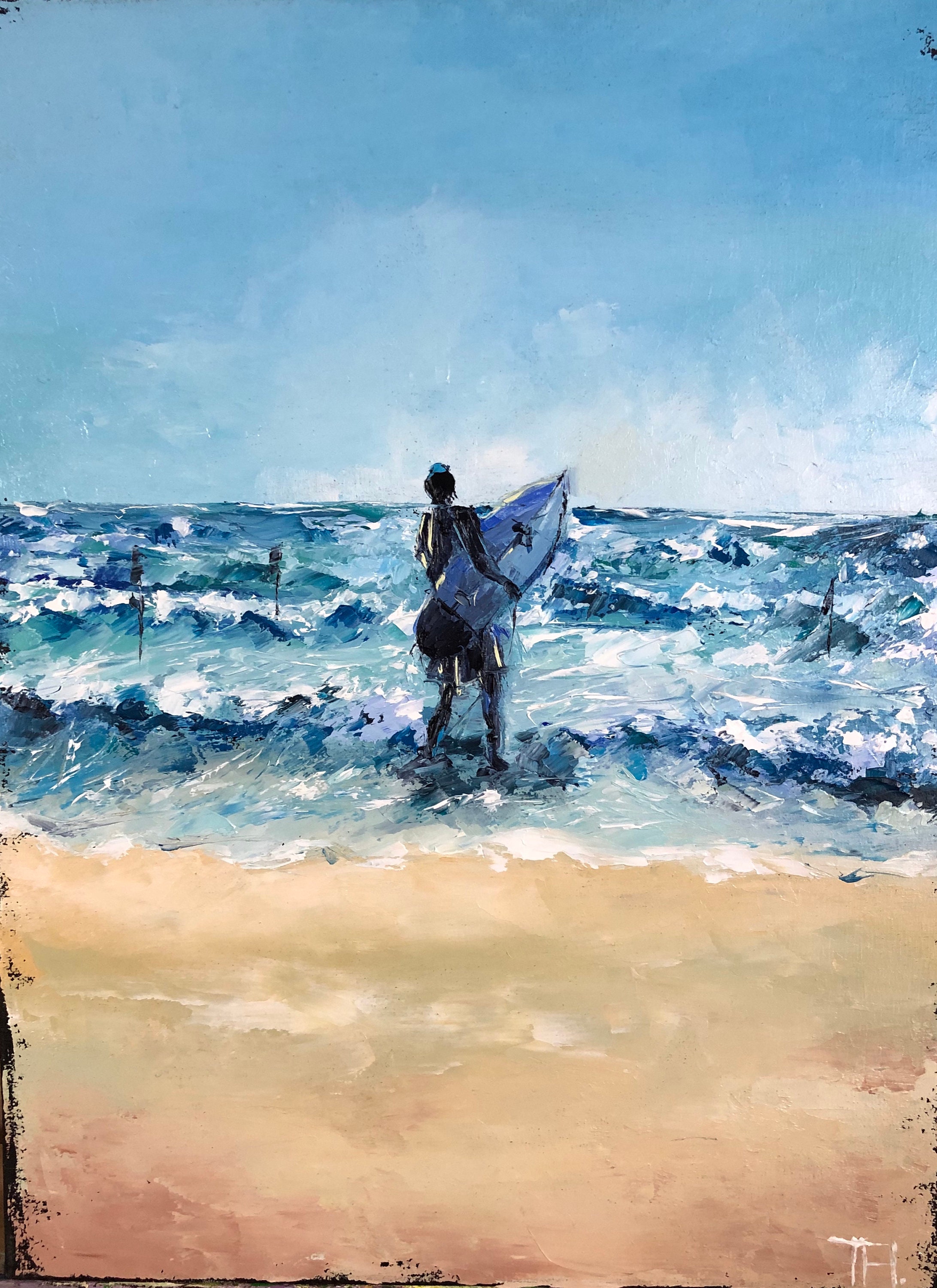 Surfer Oil Painting on Canvas, Original Beach Art, Textured Surfing Oil ...