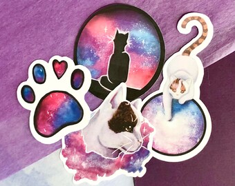 Galaxy Cat Sticker Cat Decal Cute Cat Sticker Black Cat - Etsy