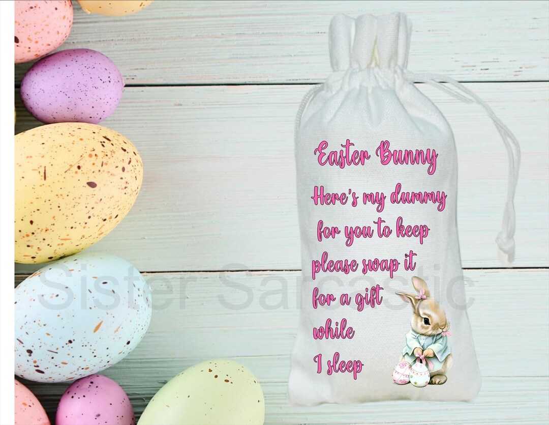 Personalised Kids Dummy for Easter Bunny - Dummy Fairy - White Pouch ...