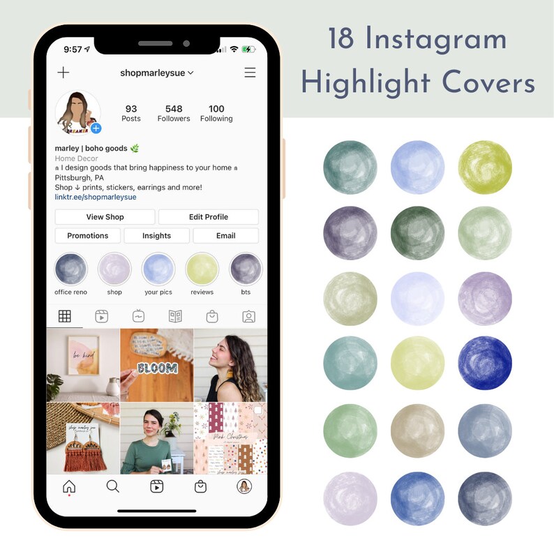 18 Cool Tone Watercolor Instagram Highlight Covers, Blue Green Story ...