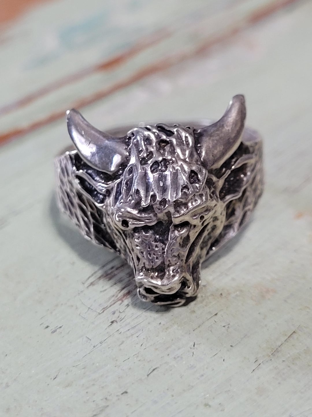Men's Sterling Silver Bull Ring - Etsy