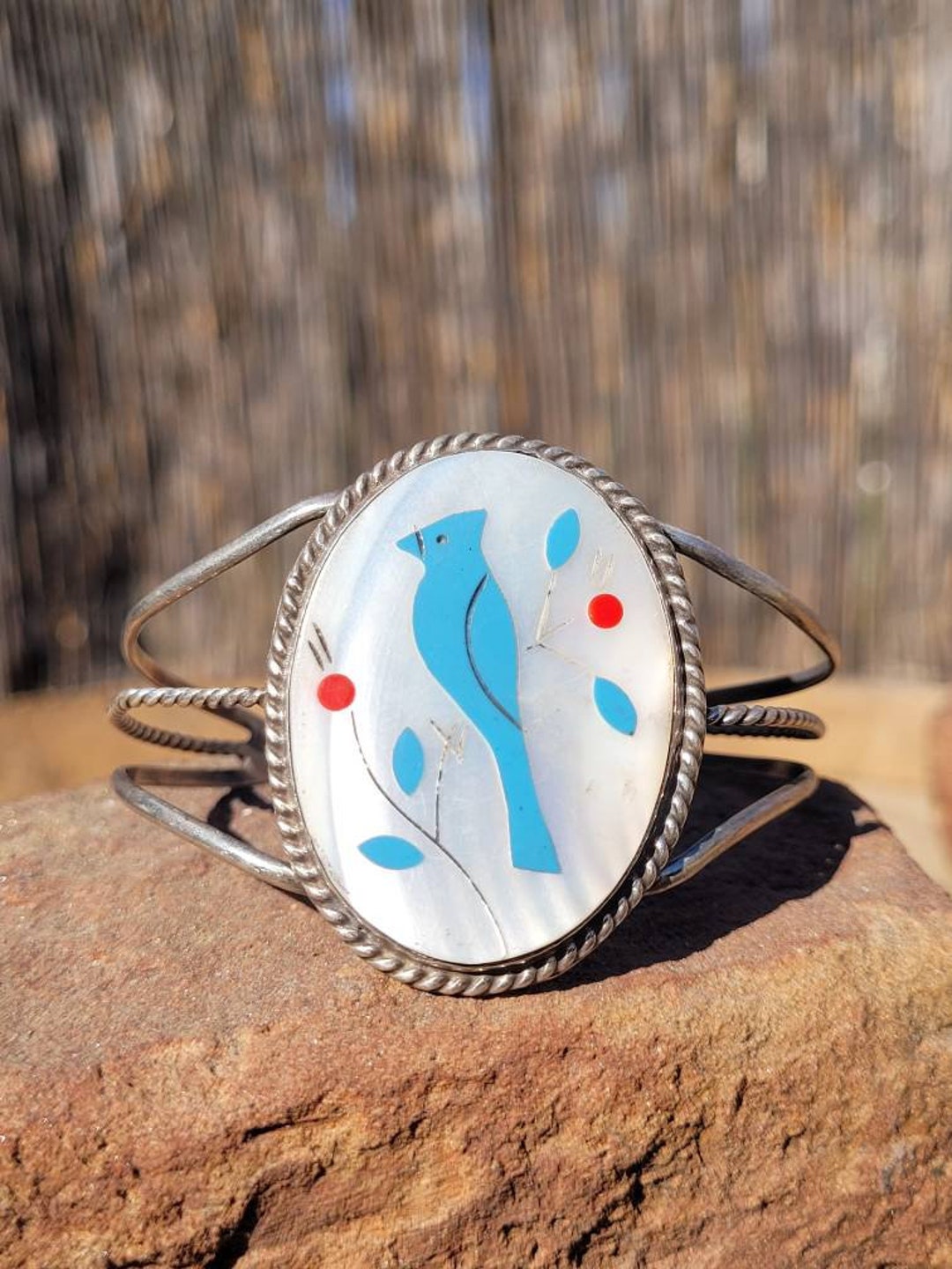 Vintage Bluebird Inlay Cuff - Etsy