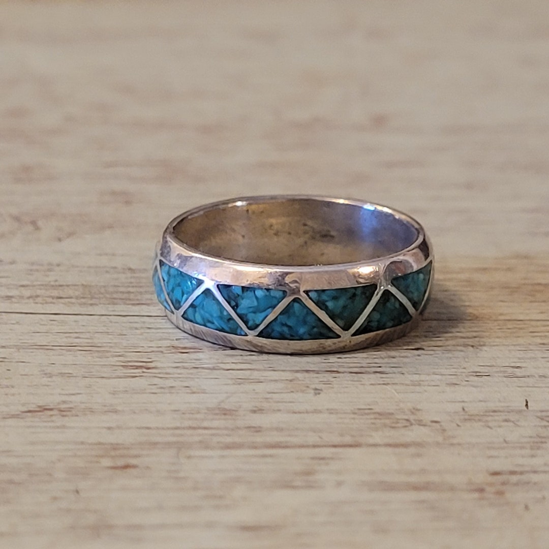 Vintage Turquoise Chip Inlay Ring - Etsy