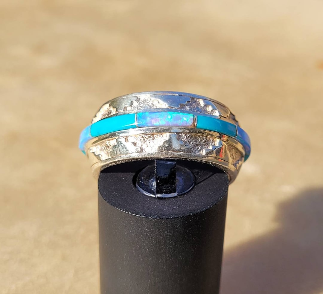 Modern Turquoise and Opal Ring - Etsy