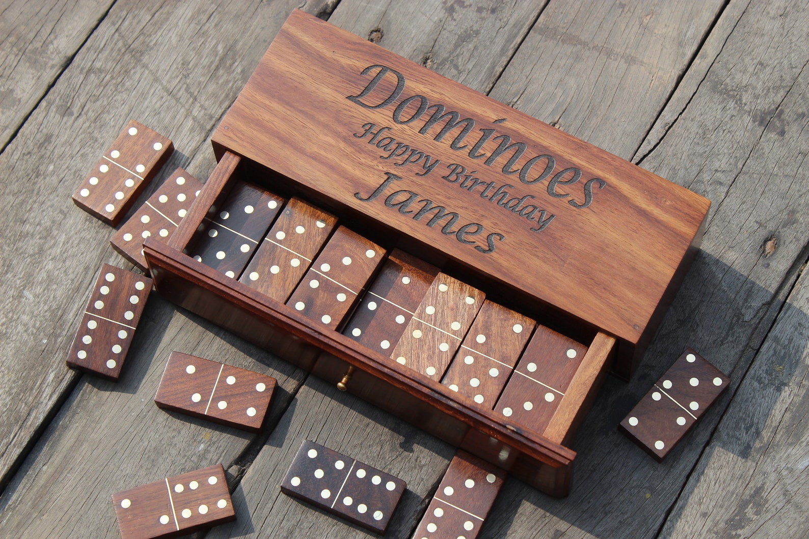 Personalized Wooden Domino Set With Brass Inlay | Family Game Night - Etsy