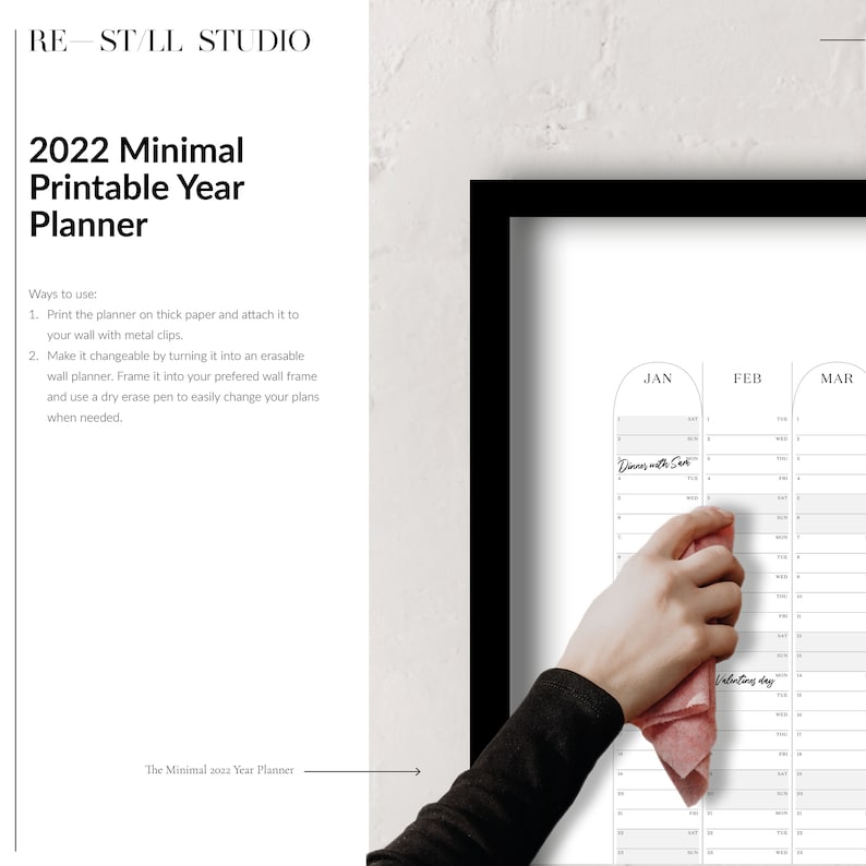 2022 Minimal Year Planner 2022 Printable Wall Calendar - Etsy