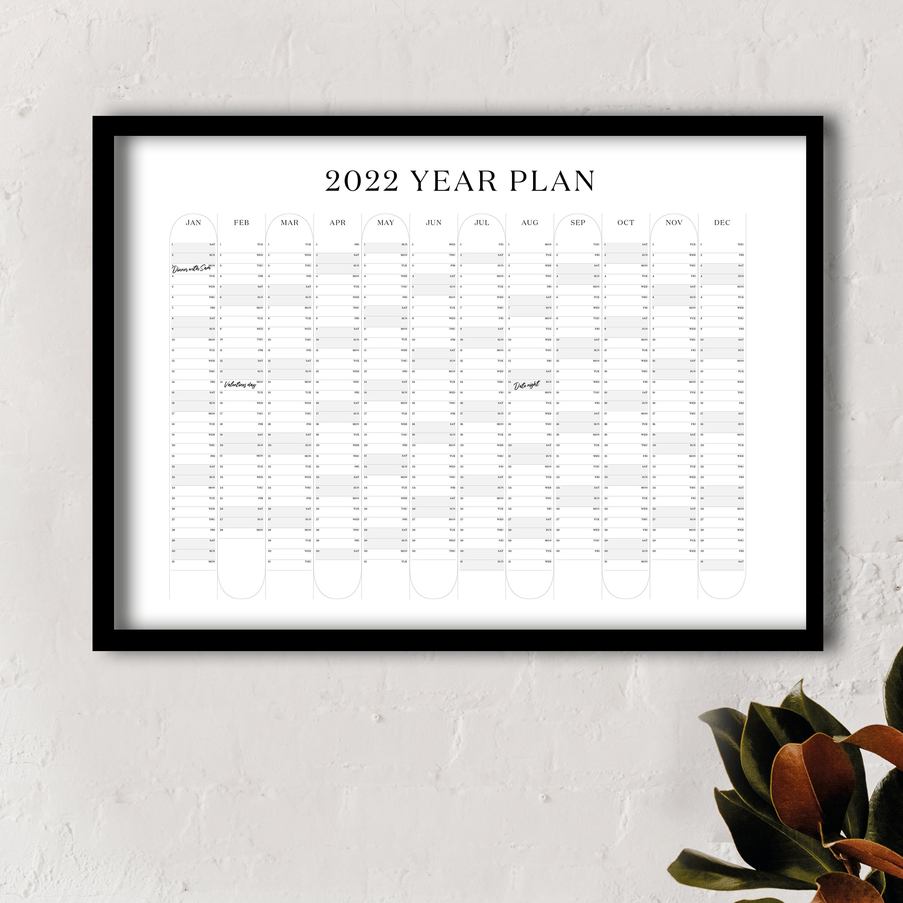 2022 Minimal Year Planner - 2022 Printable Wall Calendar - Monthly ...