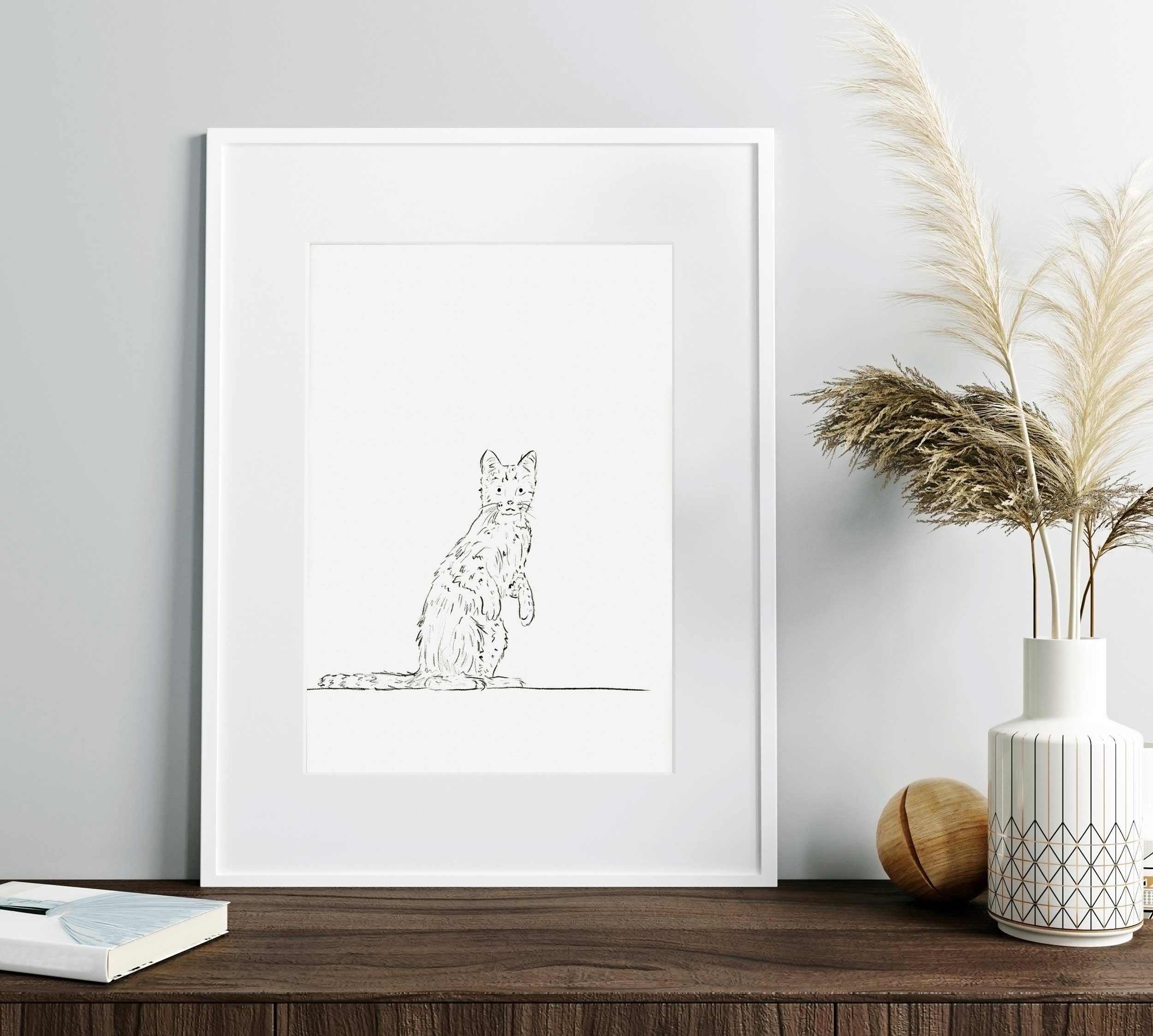 Cat Wall Art, Printable Cat Drawing Artwork, Nursery Animal Line Art ...