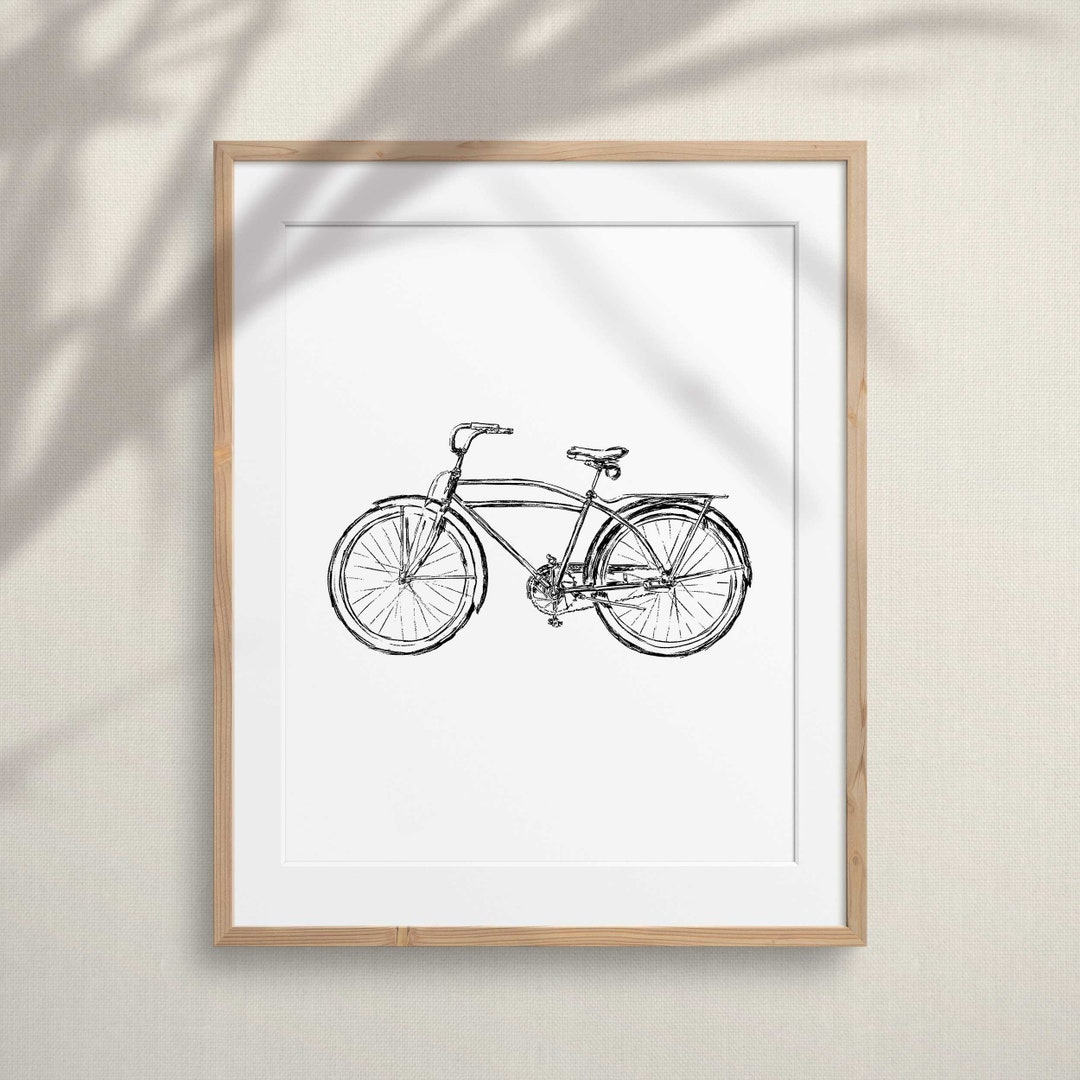 Bicycle Art Print, Minimalist Bike Black Painting, Cycling Printable ...