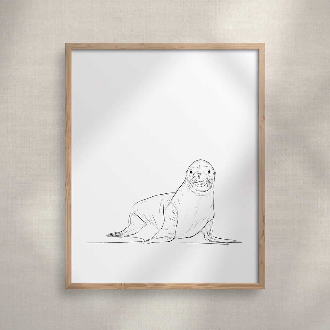 Seal Drawing Nursery Artwork, Seal Line Art Printable, Animal Kids Wall ...