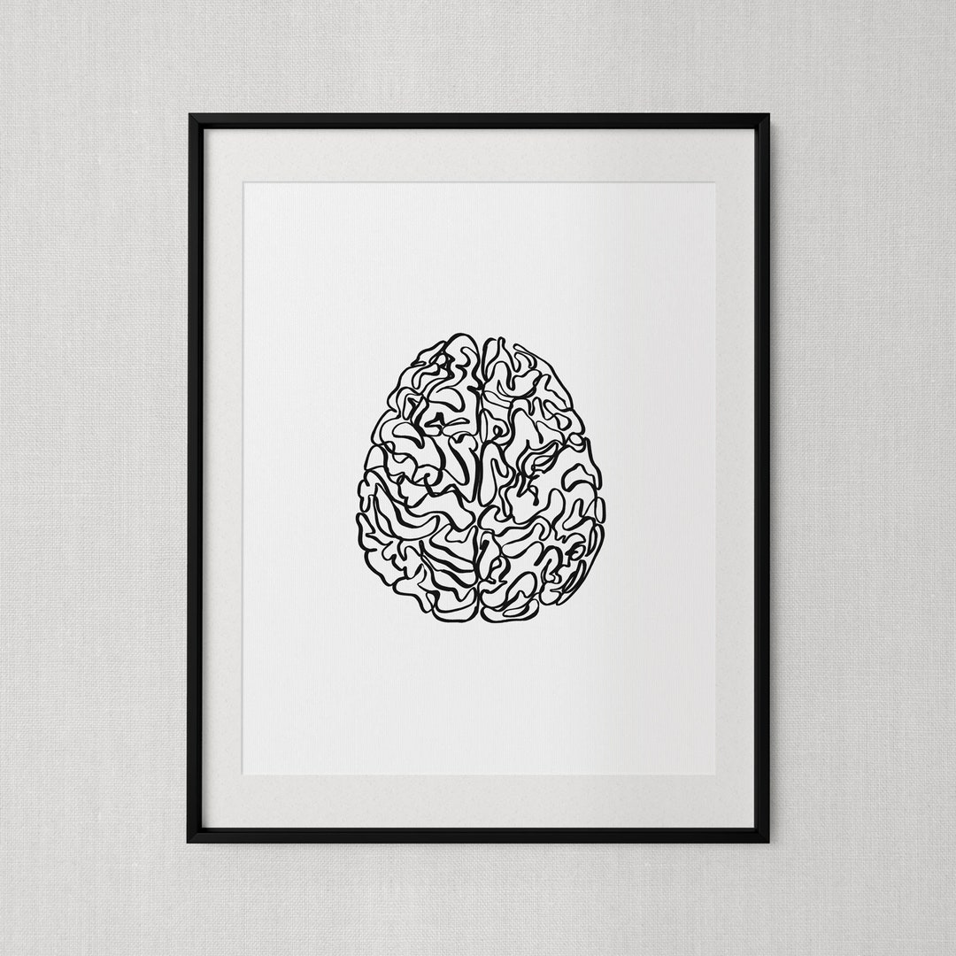 Abstract Brain Art Print, One Line Brain Illustration, Cerebral ...