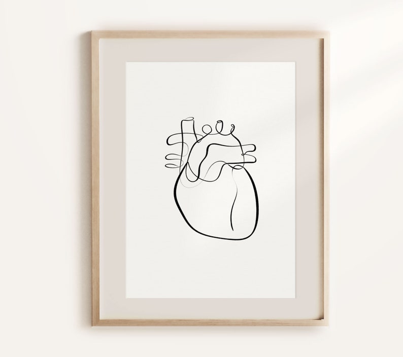 Anatomical Heart Line Art Minimal Cardiac Printable Wall Art - Etsy