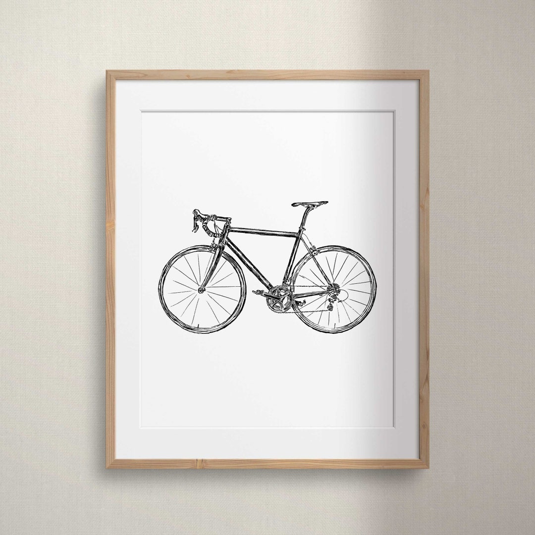 Bicycle Printable Art Poster, Bike Pen Drawing, Minimalist Cyclist ...