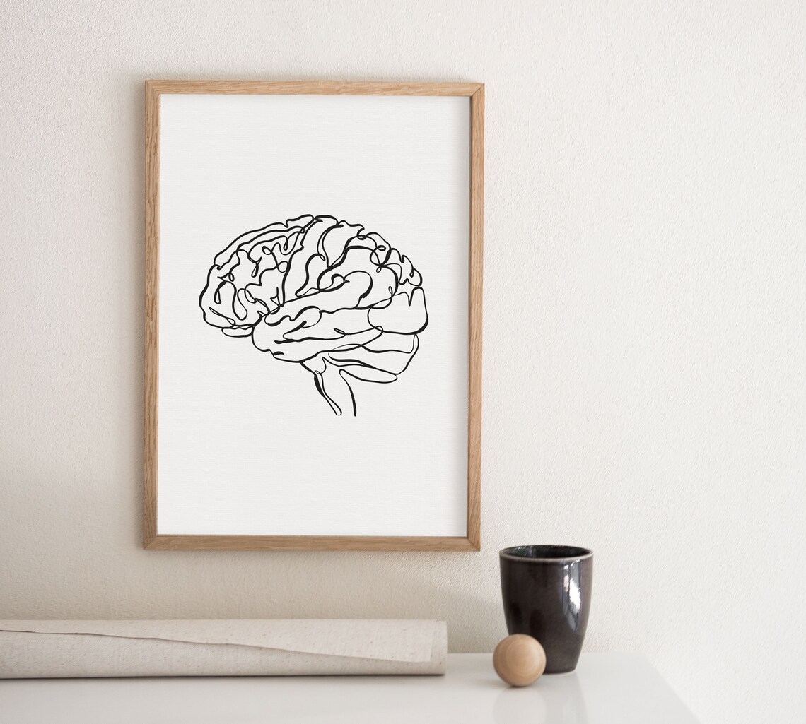 Abstract Brain Line Art, Cerebrum Minimal Poster, Psychology Artwork ...