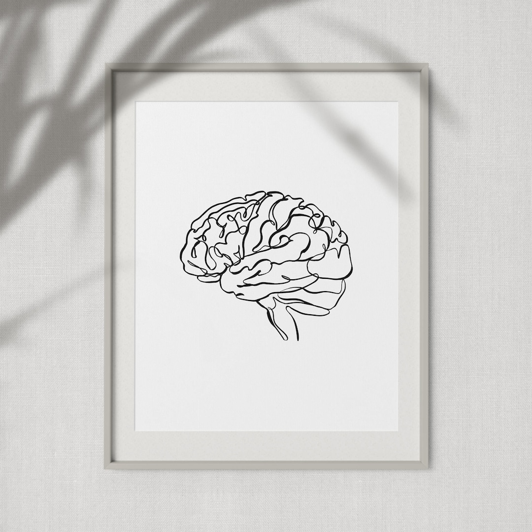 Abstract Brain Line Art, Cerebrum Minimal Poster, Psychology Artwork ...