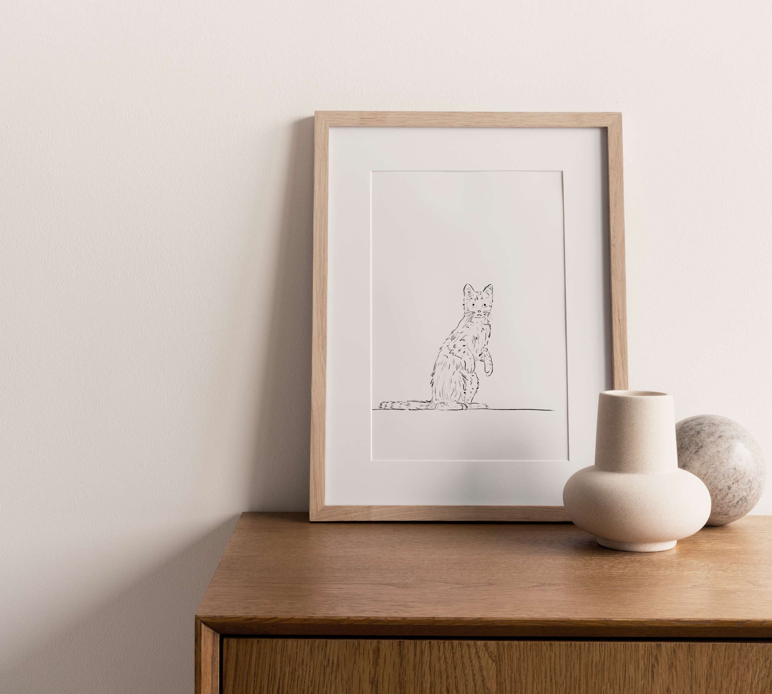 Cat Wall Art, Printable Cat Drawing Artwork, Nursery Animal Line Art ...