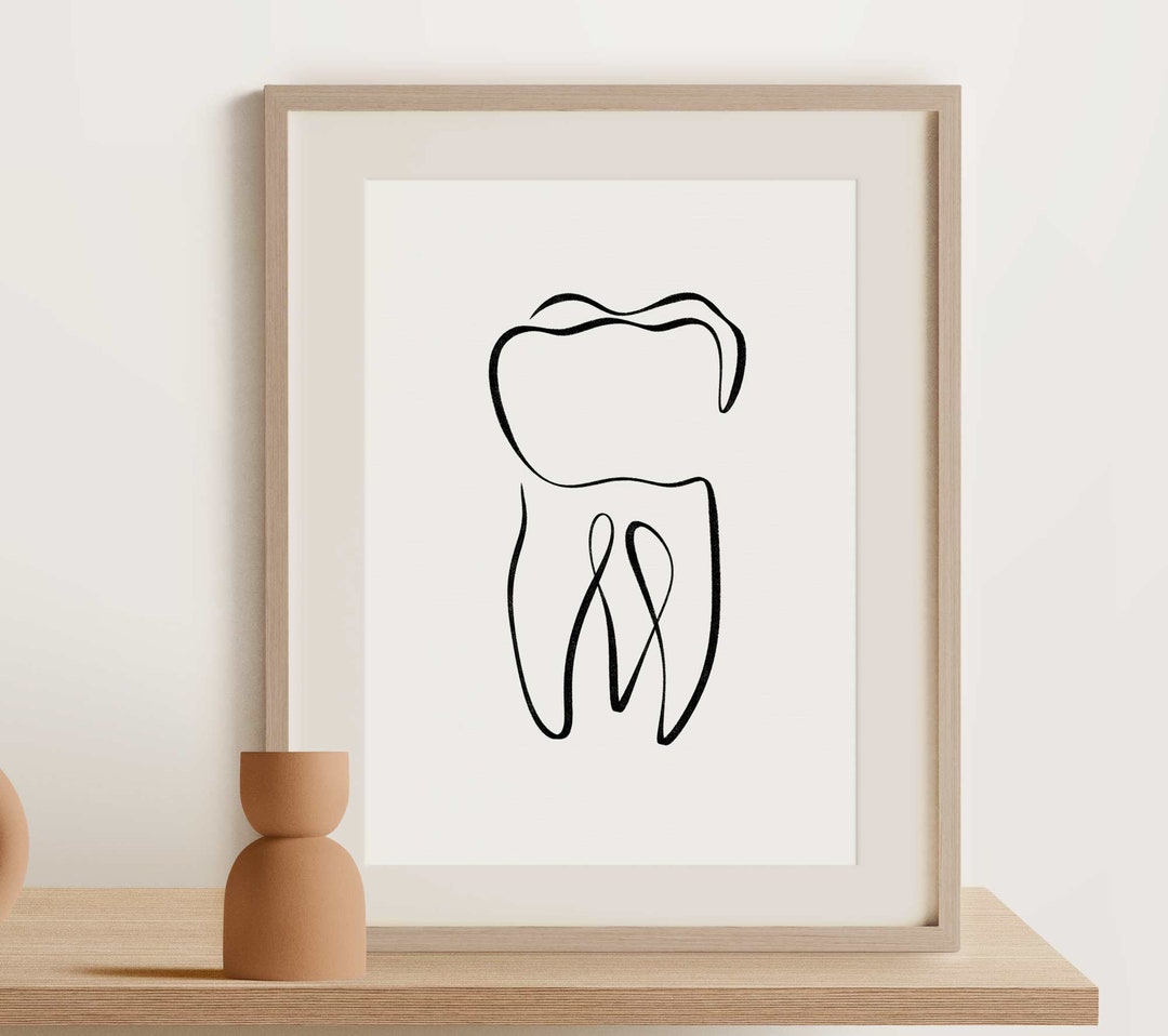 Molar Tooth One Line Drawing, Dental Printable Art, Simple Dentistry ...