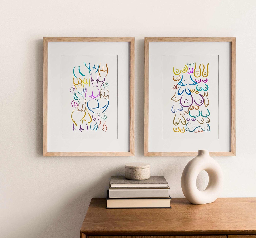 Vibrant Boobs and Butts Printable Wall Art Set, Nude Body Positivity ...