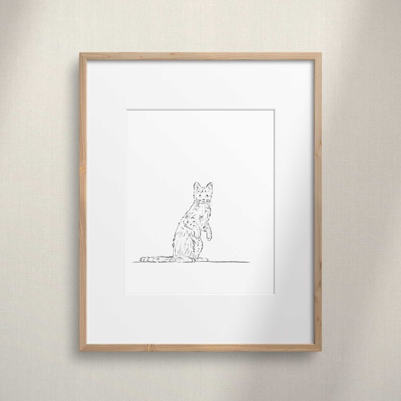 Cat Wall Art Printable Cat Drawing Artwork Nursery Animal | Etsy