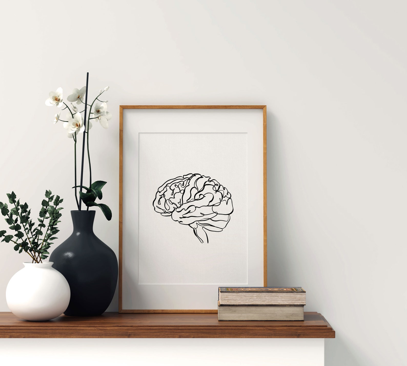 Abstract Brain Line Art, Cerebrum Minimal Poster, Psychology Artwork ...