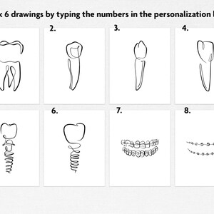 6 Dental Art Prints, Dentistry Wall Art, Tooth Poster Set, Teeth Line ...