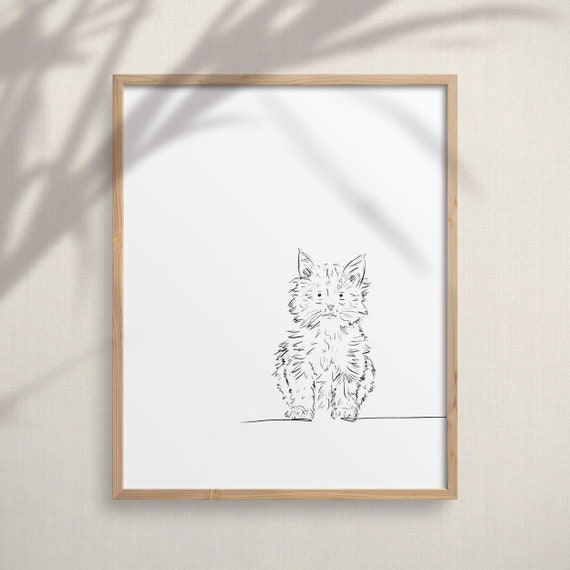 Kitten Line Art Drawing Print Nursery Cat Wall Art Printable | Etsy