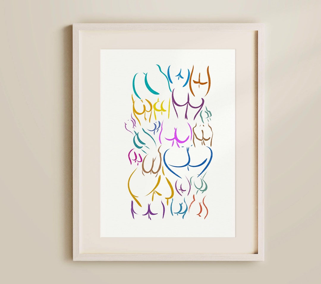 Colorful Nice Bum Body Art, Nude Line Art Drawings, Female Butt Collage ...