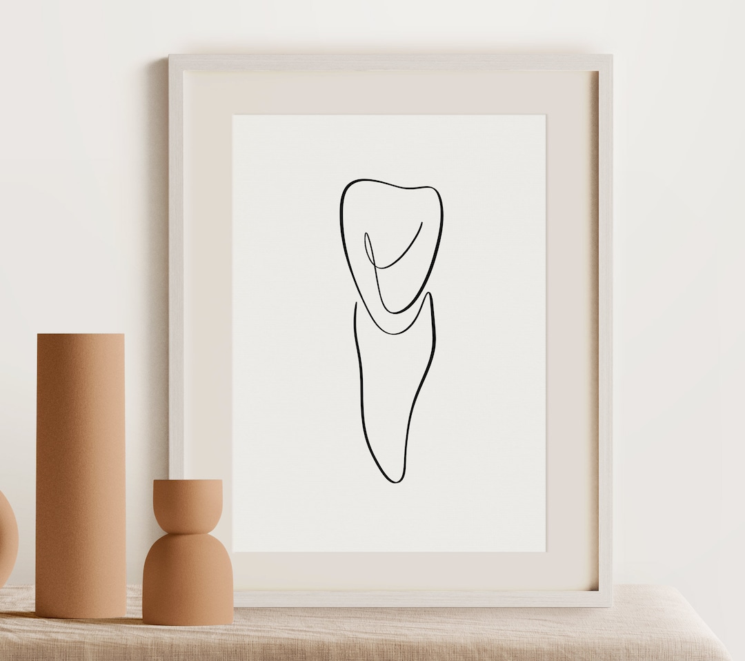 Canine Tooth Wall Art, One Line Dental Art Print, Orthodontist ...